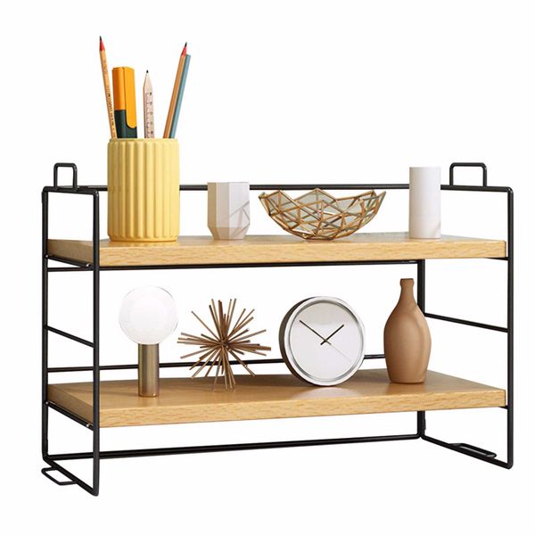 Double Layer Desktop Shelves Office Desk Storage Rack Bookshelf ...