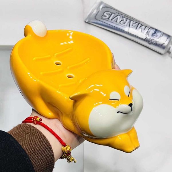 Cartoon creative ceramic soap box cute Shiba Inu soap box storage rack ...