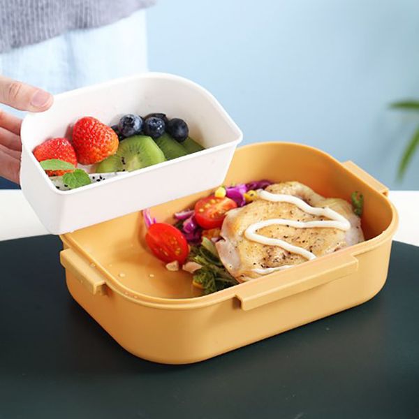 Large-capacity lunch box with tableware, plastic inner grid, elementary ...