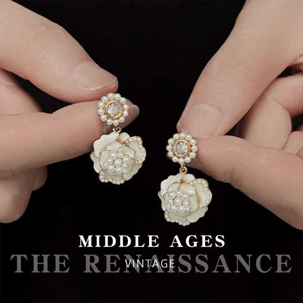 Vintage high-end camellia pearl earrings for women, supernatural French ...