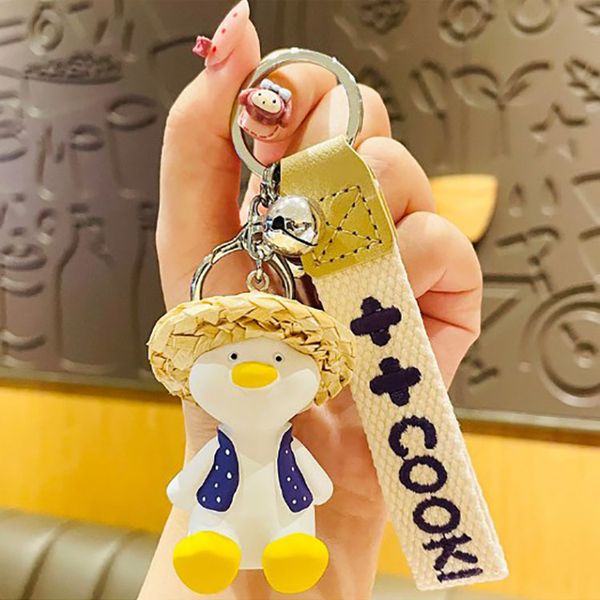 Cartoon Happy Duck Key Chain Exquisite Female Bag Ornament Cute Straw ...