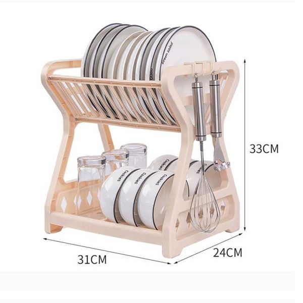 2 Tier Kitchen Dish Bowl Rack Black Stainless Steel Adjustable Storage ...