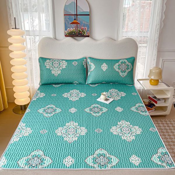 Popular latex mat three-piece set printed ice silk mat single double ...