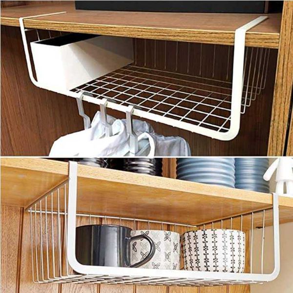 Kitchen Under Shelf Storage Basket Large Lightweight Metal Organizer ...
