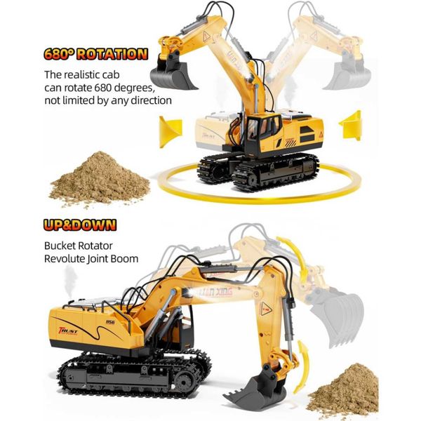 Remote Control Excavator, 1:20 Scale RC Construction Vehicles Toy, 12 ...