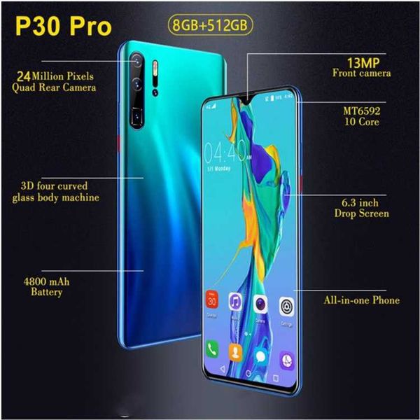 P30Pro 8+512gb 4800Mah 6.3inch Android Smart Phone Dual SIM cellphone mobile Red - L192