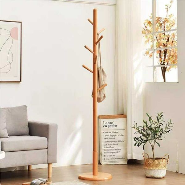 Free standing wood coat Rack with 8 bamboo wood hooks for clothes and ...