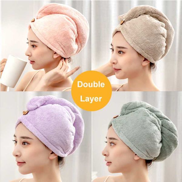 Double Layer Microfiber Hair Towel Wrap for Women, Super Absorbent Dry ...