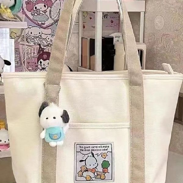 Pacha Dog Canvas Bag Japanese Casual Shoulder Tote Bag Versatile Simple ...