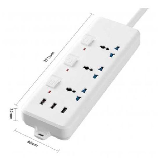Safety Switch Socket 3 Universal Sockets+3 USB Sockets General Power ...