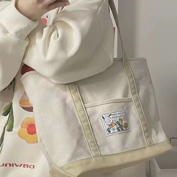 Pacha Dog Canvas Bag Japanese Casual Shoulder Tote Bag Versatile Simple ...