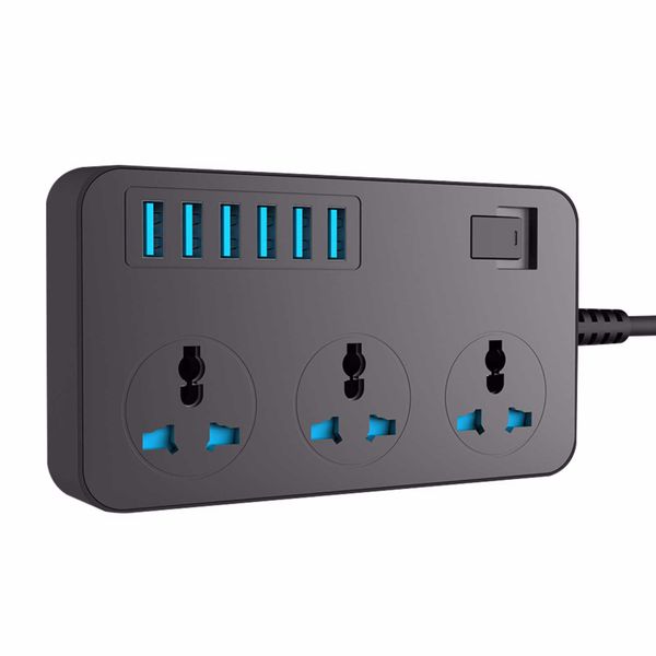 3000W Extension Socket 2M Cord Multi Plug Socket 6 USB Port Safety ...