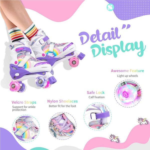 Rainbow Unicorn 4 sizes adjustable luminous ice skate toys, suitable ...