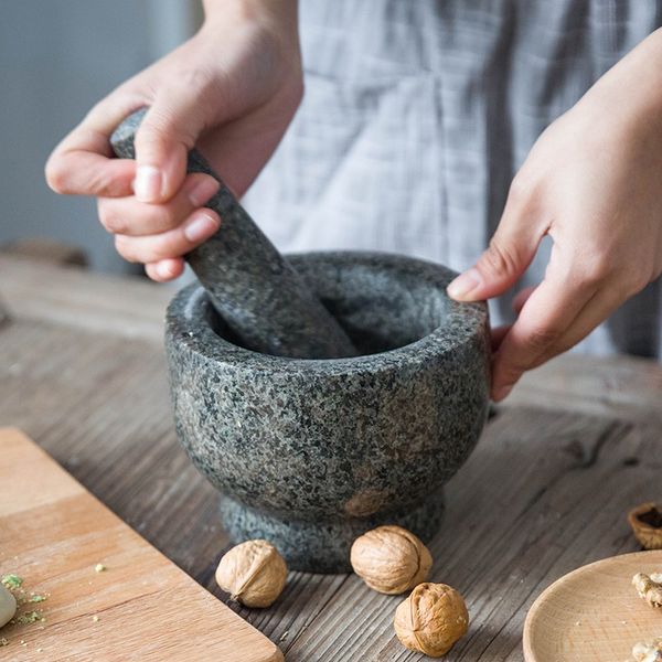 Modern housewife stone mortar pounding medicine pestle household garlic ...