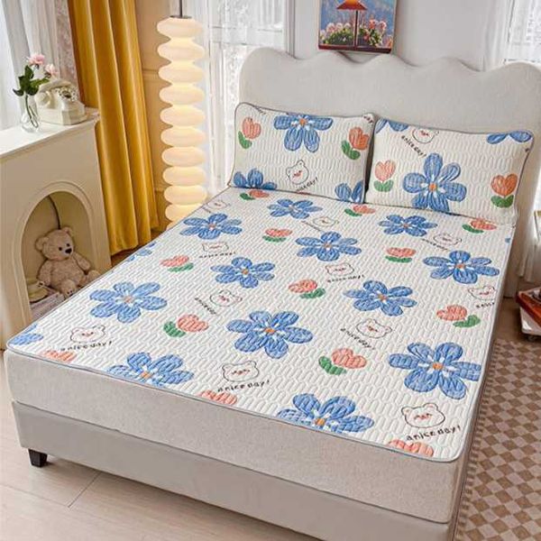 Popular latex mat three-piece set printed ice silk mat single double ...