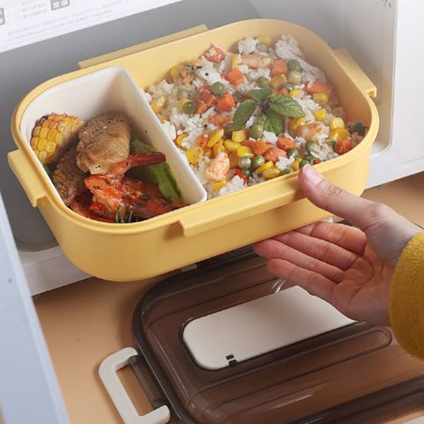 Large-capacity lunch box with tableware, plastic inner grid, elementary ...