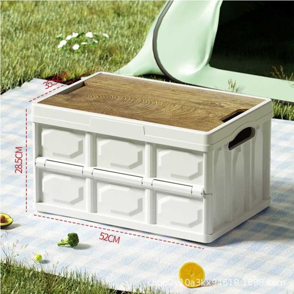 Outdoor camping trunk storage box, car mounted wooden lid foldable ...