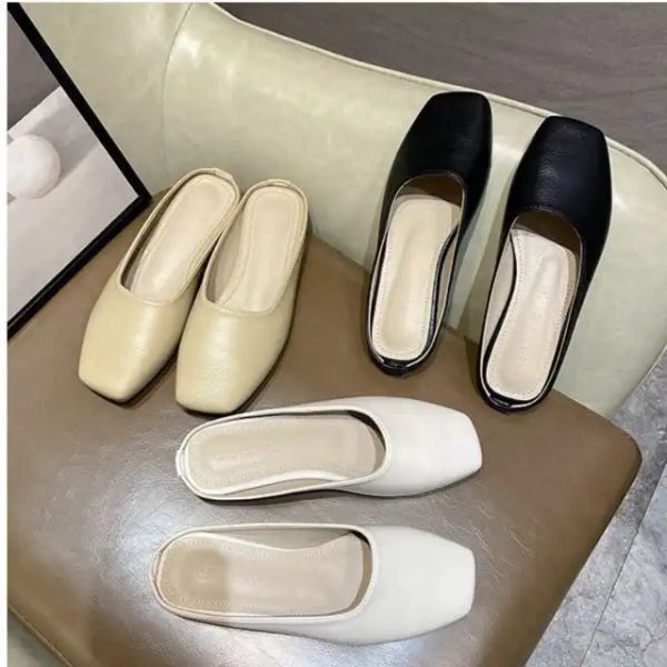 Fashion wear soft leather half slippers women's 2021 summer new half ...