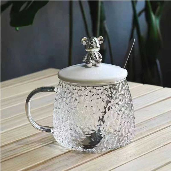 Small Bear Hammer Pattern Glass Cup Minimalist ins High Beauty with ...
