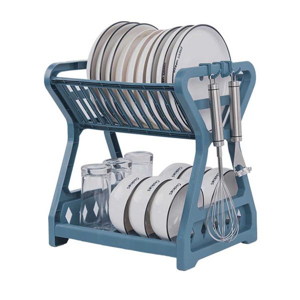 2 Tier Kitchen Dish Bowl Rack Black Stainless Steel Adjustable Storage ...