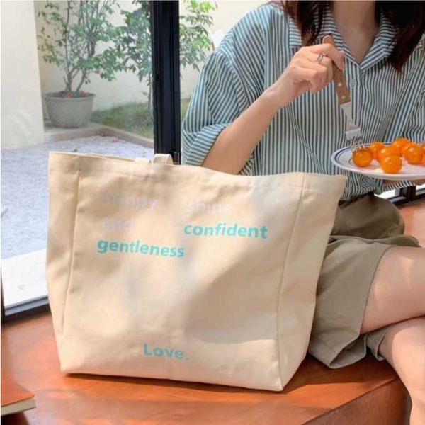 letter printed canvas bag for female students Korean lazy style large ...