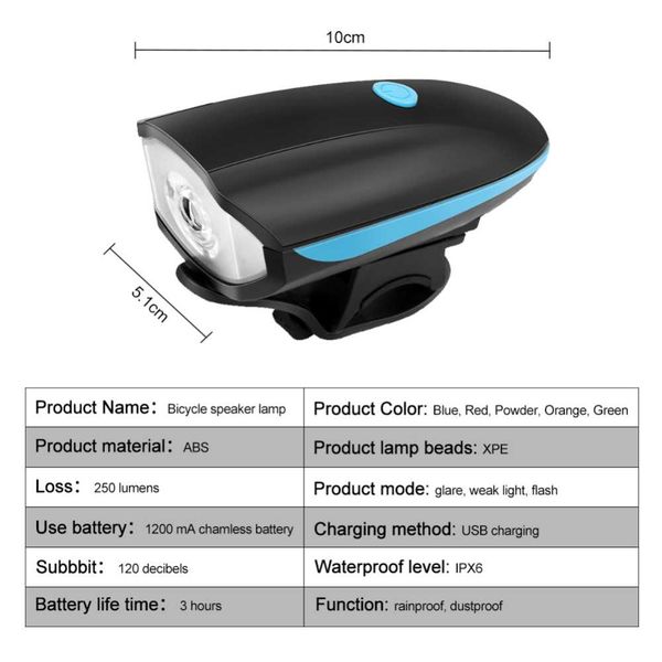 Bicycle Front Light With Bike Horn Bike Front Lamp Electronic Bell ...
