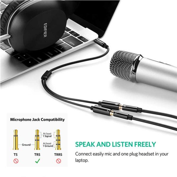 UGREEN 3.5mm Audio Splitter Cable for Computer Jack 3.5mm 1 Male to 2 ...
