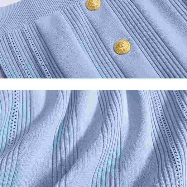 Light luxury French retro round neck metal buckle sweater top high ...