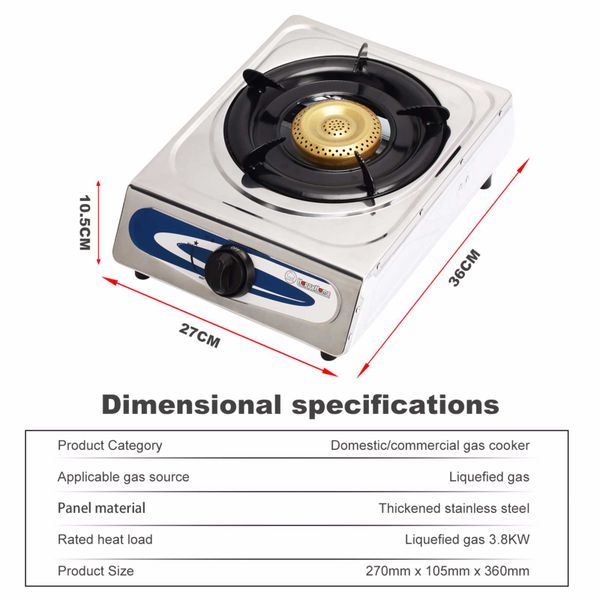 Single Burner Gas Stove Stainless Steel Home Desktop Liquefied Gas ...