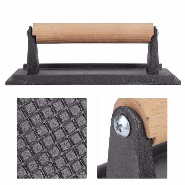 Cast Iron Grill Press Steak Bacon Weight Press Barbecue Griddle Press ...