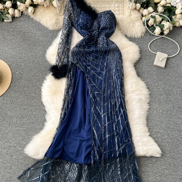 Off-shoulder dress for women European and American ins royal sister ...