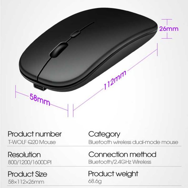 Slim charging Wireless Mouse Bluetooth 5.0 Dual Mode Mouse Mobile Phone ...