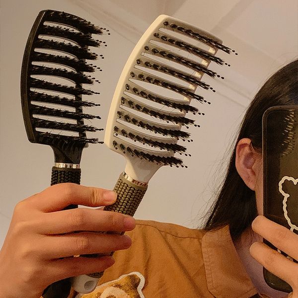 Pig bristle comb for women home use massage comb scalp meridian fluffy ...