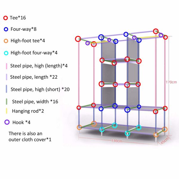 Assembly Wardrobe Non-woven Clothes Storage Shelf Closet Clothes ...