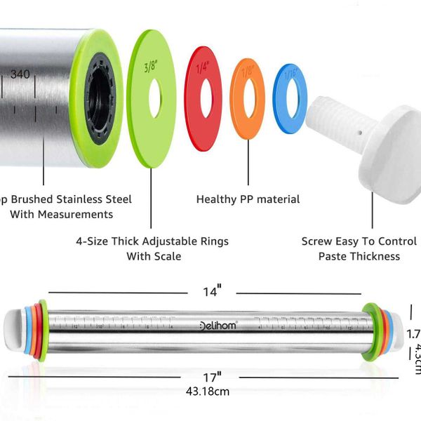 17in Stainless Steel Rolling Pin No-stick Rod for Flour Food Making w ...