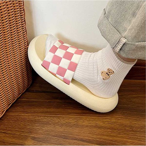 Checkerboard slippers women's ins trend plaid thick-soled women's shoes ...