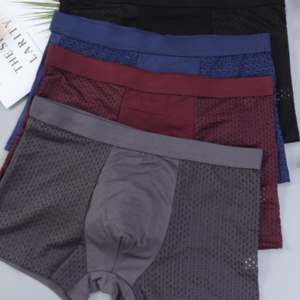 Men's autumn breathable underwear ice silk shorts modal mesh hollow ...