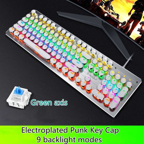 T-Wolf T75 black/silver 104 keys RGB seven-color backlit competitive ...