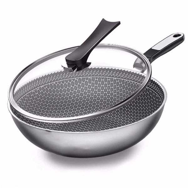 316 Stainless Steel Wok Kitchen Double-sided Honeycomb Non-stick Frying ...