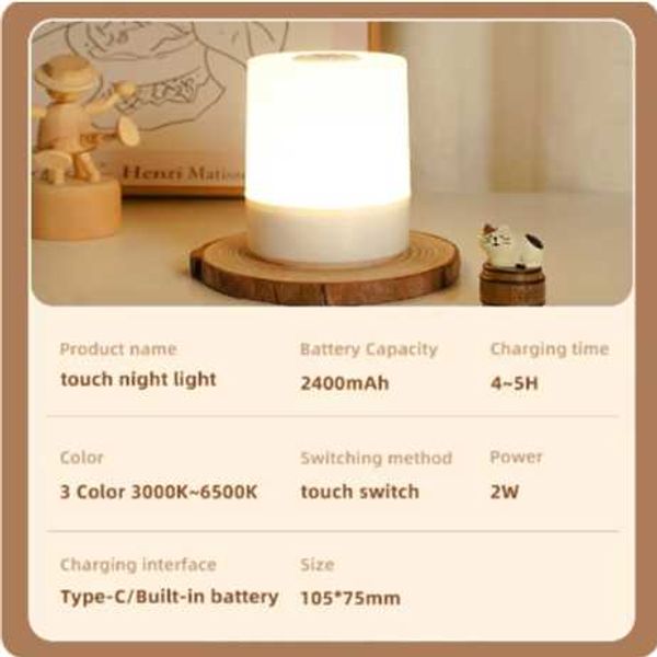 LED Night Light Touch Lamp Table Lamp Bedside Lamp Bedroom Lamp with ...