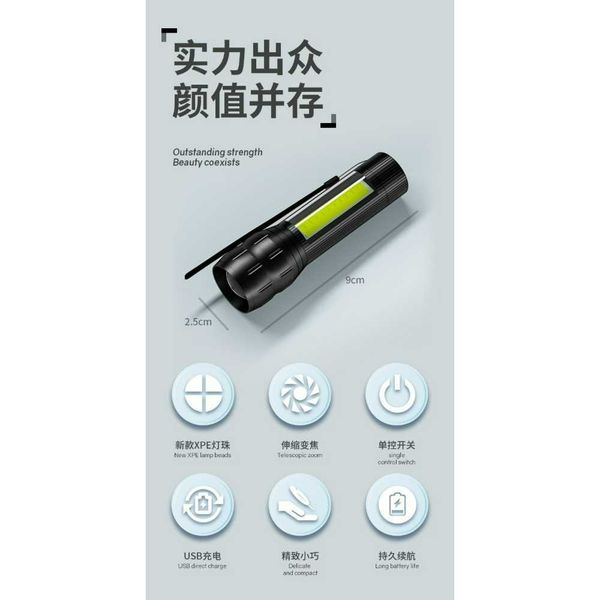 Strong flashlight LED Strong flashlight emergency flashlight USB ...