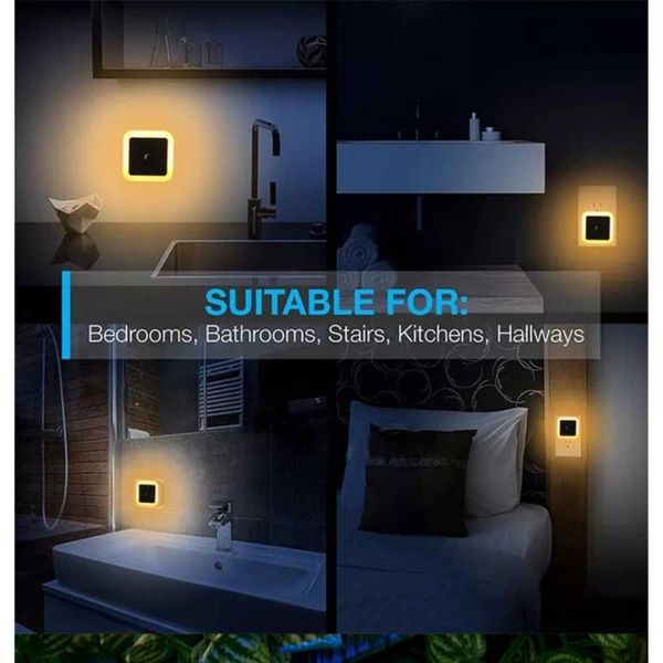Auto Motion Sensor LED Night Light Lamps Bedroom Wall Mounted Auto On ...