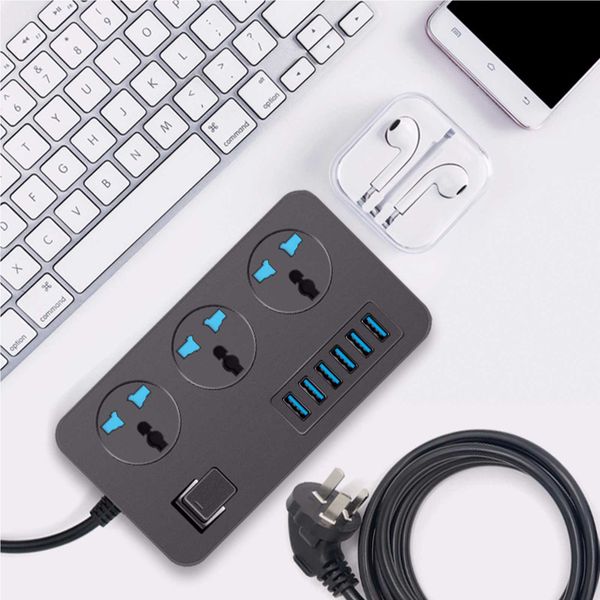 3000W Extension Socket 2M Cord Multi Plug Socket 6 USB Port Safety ...