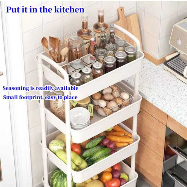 Thickened small cart storage rack, kitchen storage rack, floor to floor ...