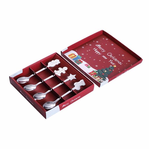 4pcs Stainless Steel Christmas Spoon Set Ice Cream Dessert Coffee Tea ...