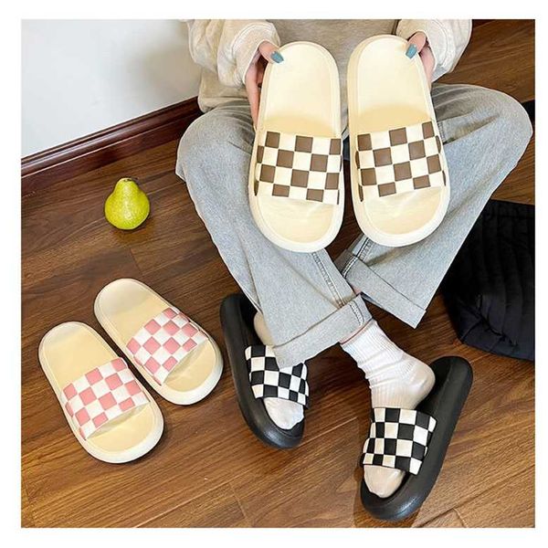 Checkerboard slippers women's ins trend plaid thick-soled women's shoes ...