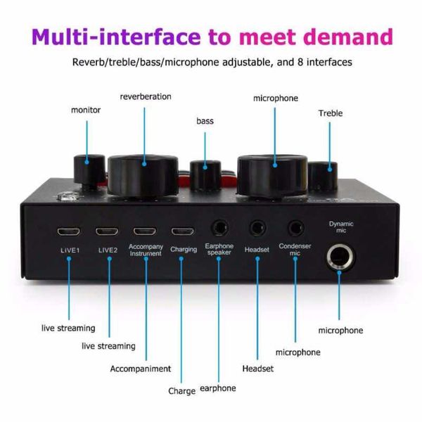 V8 Audio Sound Card USB External Headset Microphone Webcast Live ...