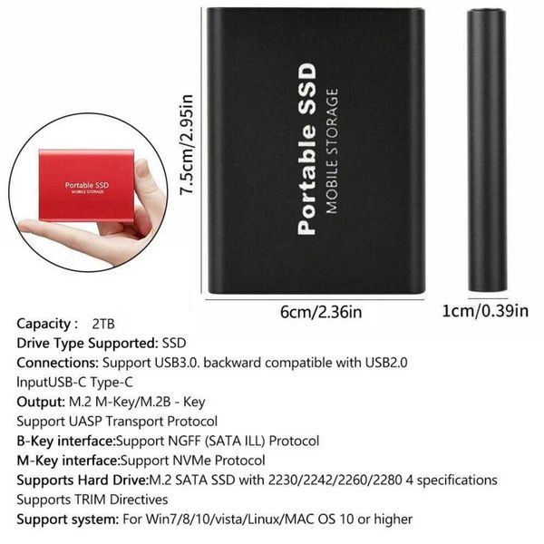 2TB SSD External Hard Drive Mobile Solid State Hard Disk For Desktop ...