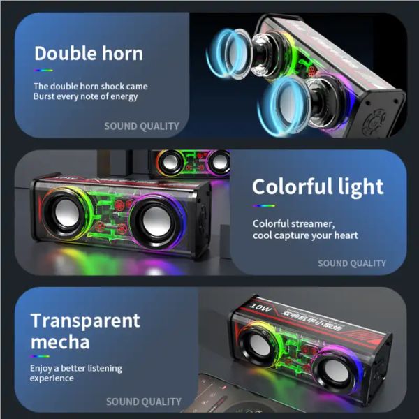 V8 Bluetooth speaker, dual speakers, transparent mecha, small steel ...