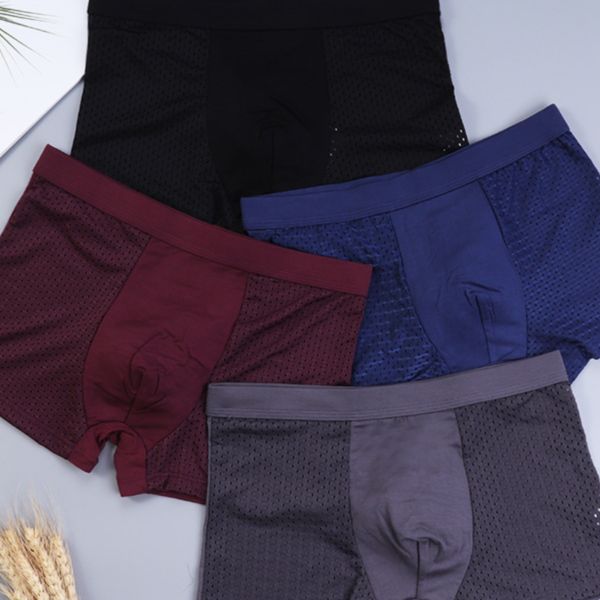 Men's autumn breathable underwear ice silk shorts modal mesh hollow ...